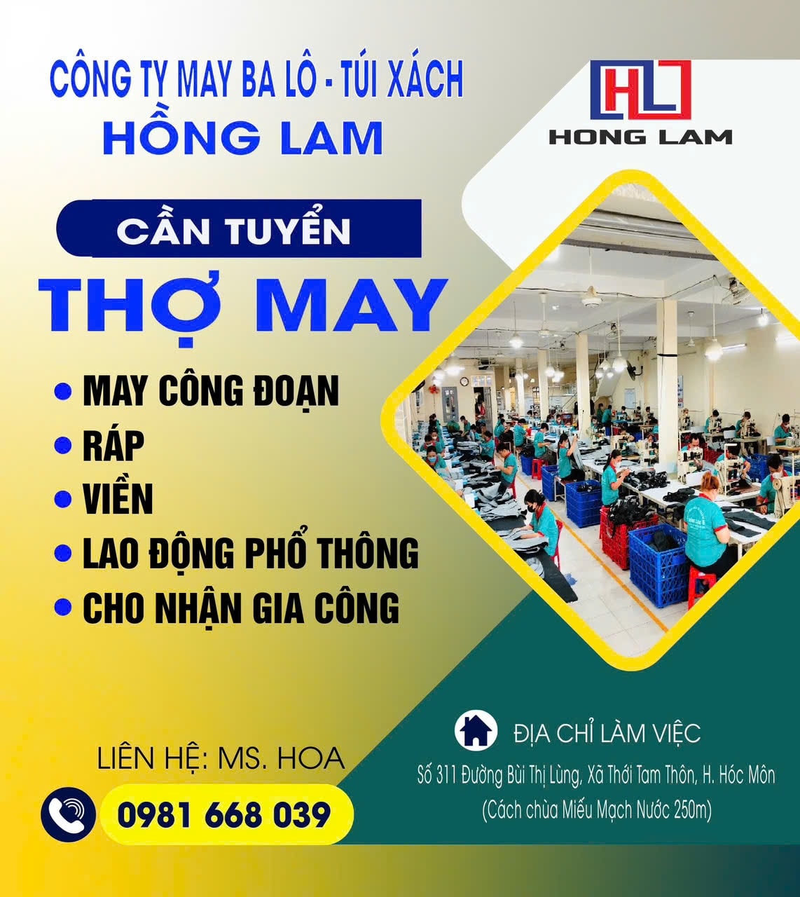Tuyển Dụng - Công Ty TNHH SX TM DV XNK Hồng Lam